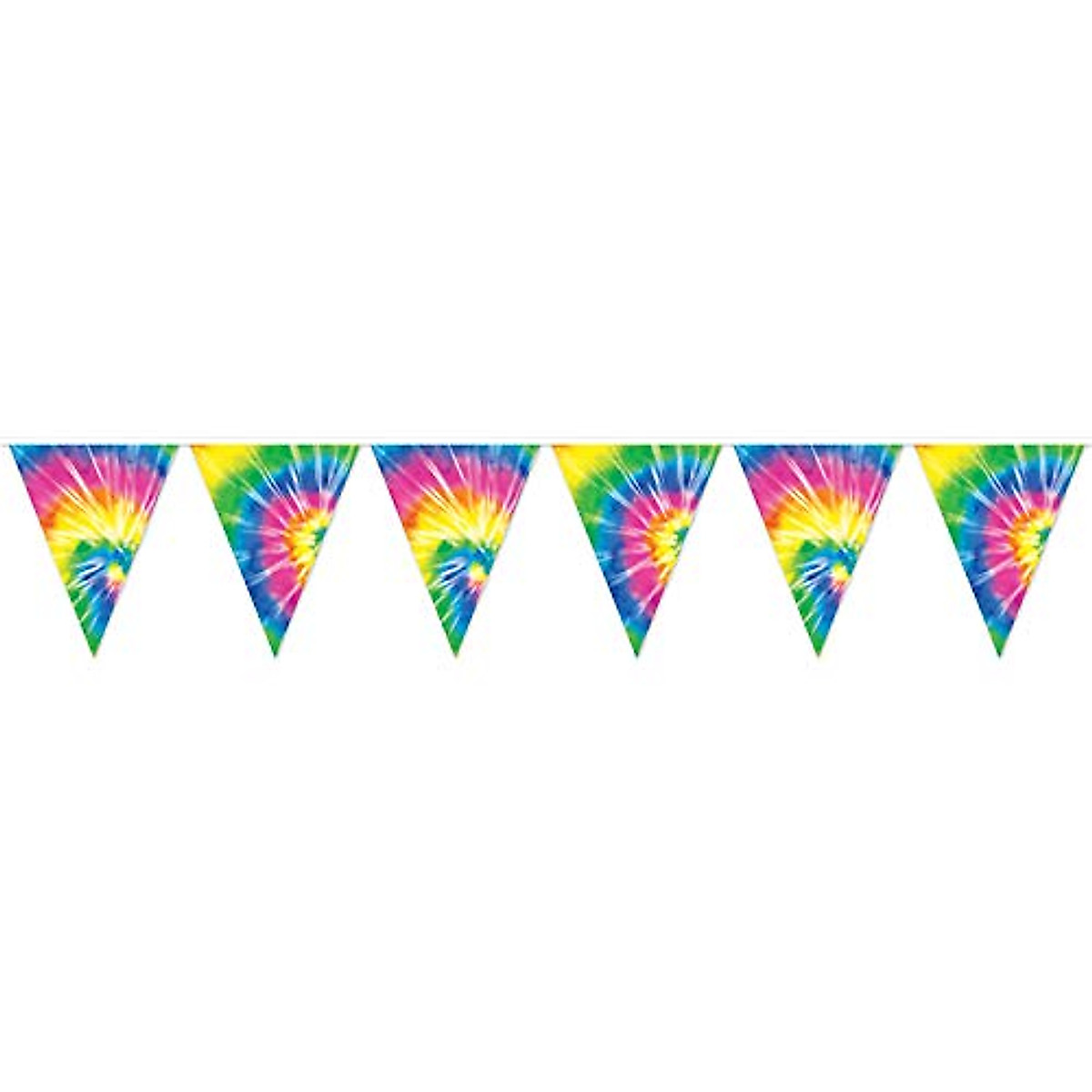 Beistle 1960’s Tie Dyed Pennant Banner – Indoor/Outdoor Hanging Décor For 60’s Theme and Birthday Party Supplies