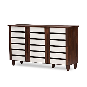 Baxton Studio Wholesale Interiors Gisela Oak and White 2-Tone Shoe Cabinet with 3 Doors