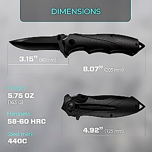 Tactical Knife for Men - Black Pocket Knife - Best Spring Assisted Knife with Glass Breaker and Pocket Clip - Cool Folding Knives for Military Work Self Defense Camping - Birthday Gifts for Dad 6495 B