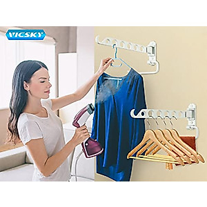 VICSKY Wall Mounted Laundry Hanger Rack (White), Small Drying Rack with 6 Holes, 180° Swing Arm and 90° Folding, Sturdy Hanging Clothes, Safe and Space Saver, Valet Hook, Solid Aluminum