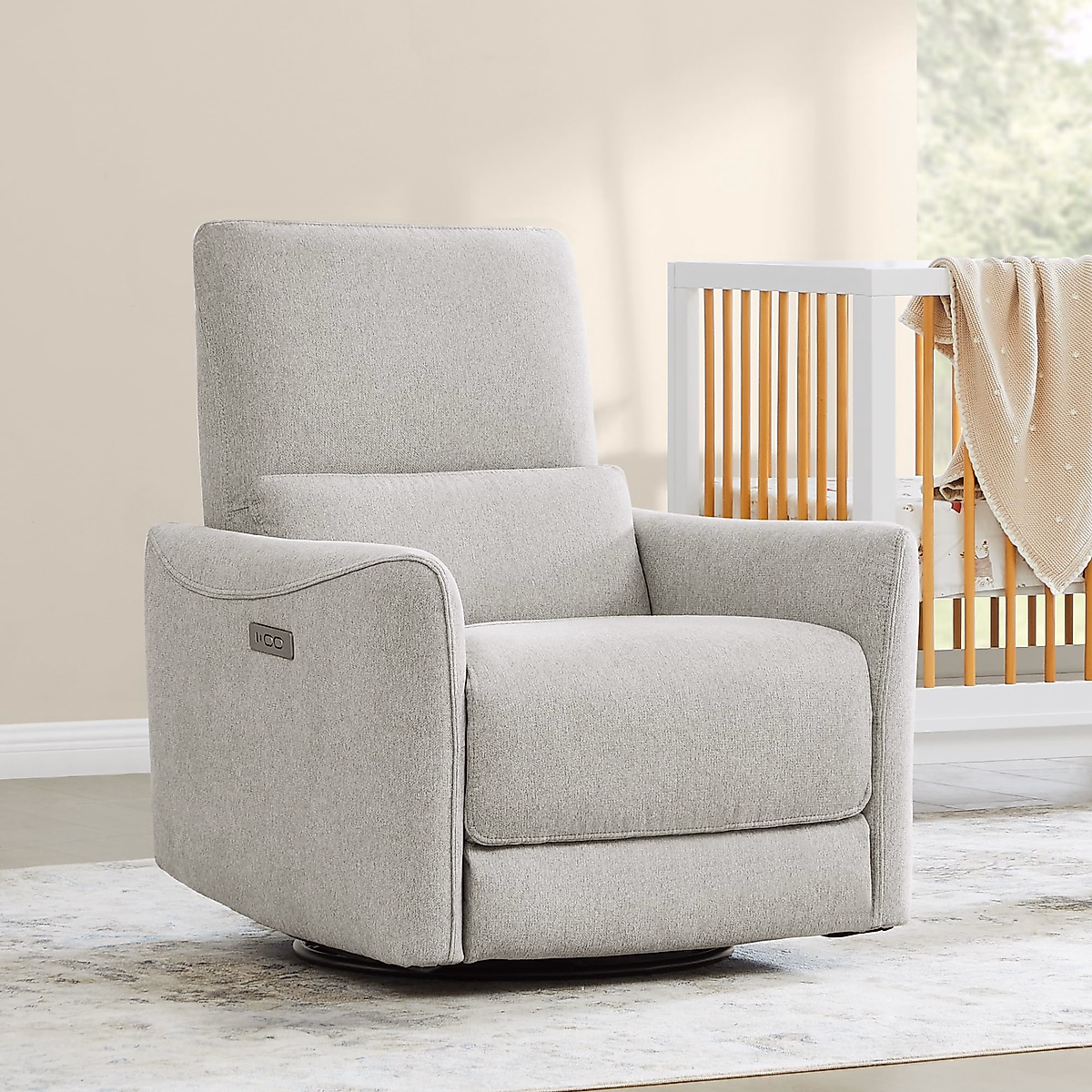 CHITA Power Recliner Chair Swivel Glider, FSC Certified Fabric Living Room Nursery Reclining Sofa Chair with Lumbar Support, Dove Grey