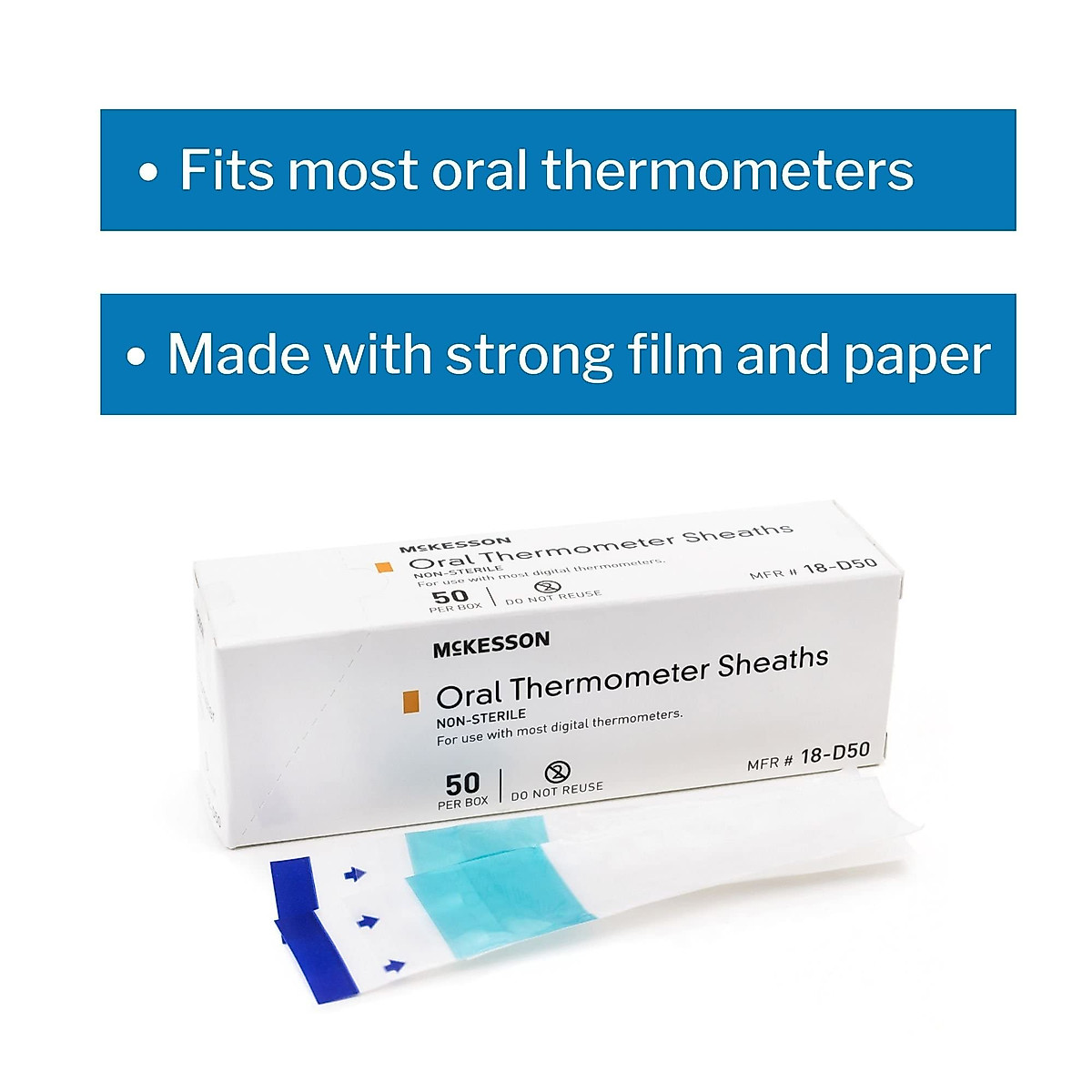 McKesson Oral Thermometer Sheaths, Disposable Probe Cover for Digital Thermometer, 50 Count