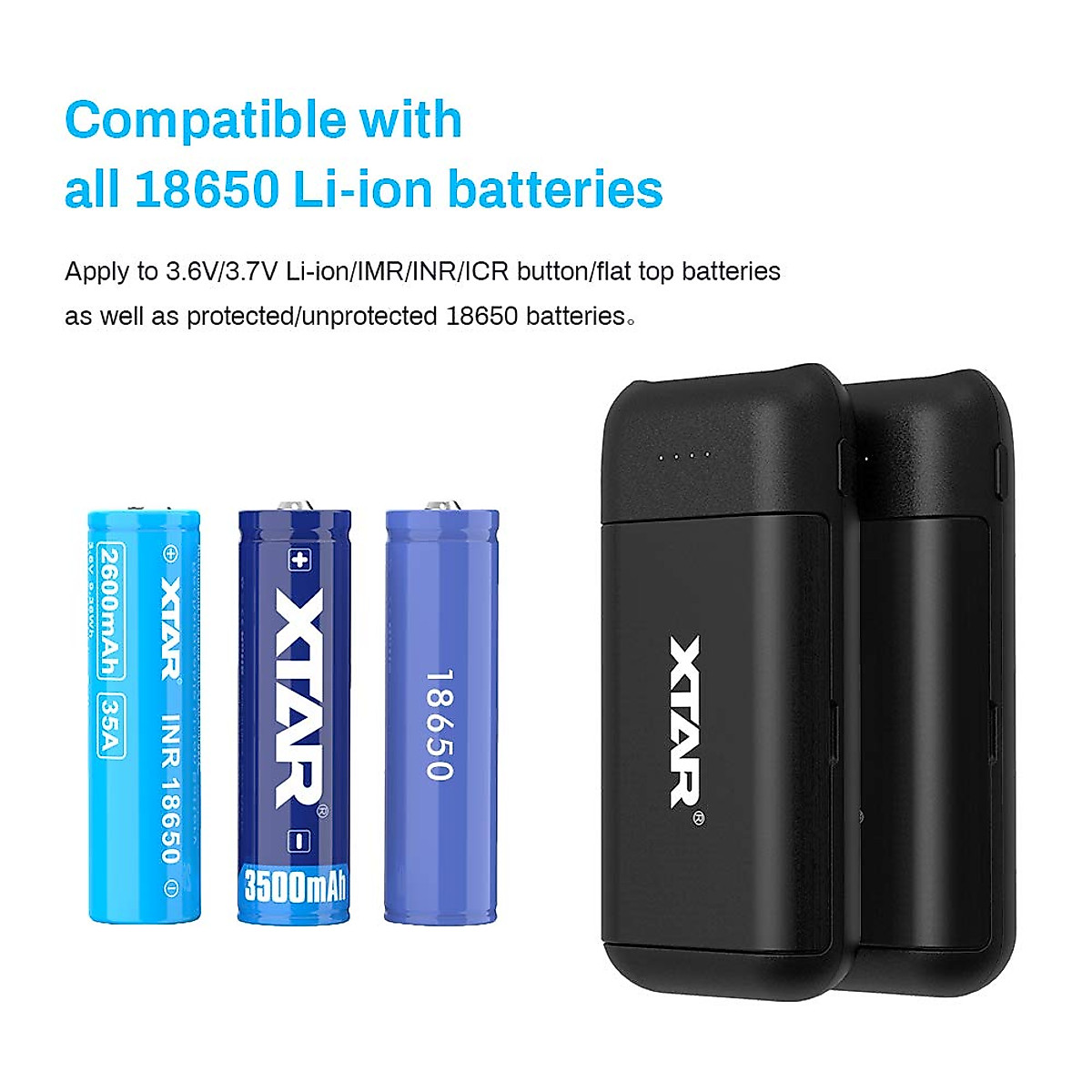 Speedy 18650 Battery Charger XTAR PB2C USB Output Function, Portable Li-ion 18650 Battery Charger Box w/USB Port and LED Display for all 18650 Batteries（Batteries NOT included)
