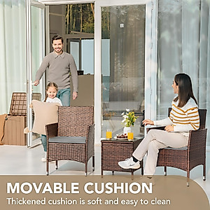 Devoko Patio Porch Furniture Sets 3 Pieces PE Rattan Wicker Chairs with Table Outdoor Garden Furniture Sets (Brown/Grey)