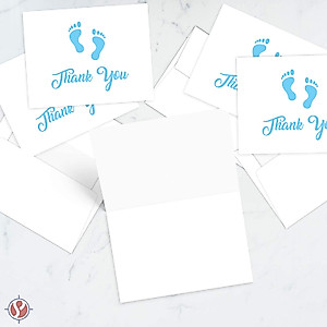 Baby Boy Blue Footprint Thank You Greeting Cards, Baby Shower, Birthdays, Invitation Congratulations Celebration Celebratory Appreciation Cards – 25 per Pack, Envelopes Included – 4.25" x 5.5"