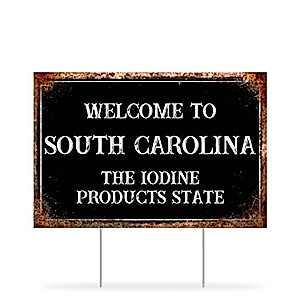 Augwed Welcome to South Carolina The Iodine Products State Yard Signs South Carolina State Yard Sign with Stake 12x18in Weatherproof Yard Signs Garden Party Supplies Lawn Outdoor Decor