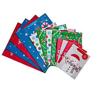 SUNCOLOR Pack of 12 Christmas Gift Bags Assorted Sizes With Handle (4 Extra Large 16", 4 Large 12", 4 Medium 9")