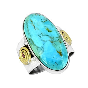 YoTreasure Blue Mohave Turquoise 925 Sterling Silver Brass Bold Ring Jewelry