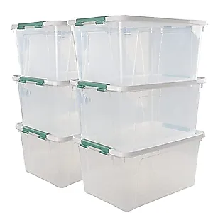 Xowine 6-Pack Clear Plastic Storage Boxes, 35 L Plastic Storage Bins with Lids