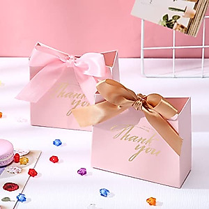 90 Pcs Small Thank You Gift Bag Party Favor Bags Treat Box with Bow Ribbons Mini Pink Goodie Bags Thank You Paper Gift Bags for Wedding Baby Shower Bridal Party Supplies, 4.5 x 1.8 x 3.9 Inches