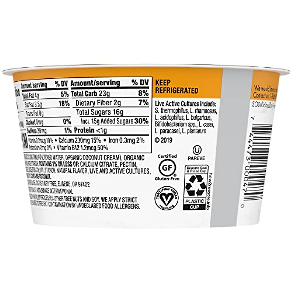 So Delicious, Peach Coconut Milk Yogurt, 5.3 Ounce