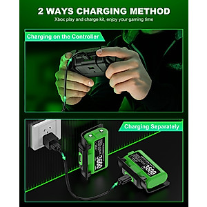 EXTREMECOOL Rechargeable Xbox Controller Battery Pack for Xbox Series X|S/One S|X/One Elite Controllers, Xbox Play and Charge Kit Incl. 2x3600mWh X-1 Batteries, 4X Battery Covers, Xbox 360 Skins