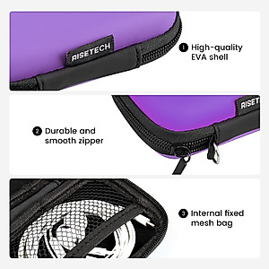 Hard EVA Earbud Case Earphone Carrying Case Holder Headphone Small Pouch Electronic Organizer Travel Bag for Phone Charger Cable, Cord, Bose Wired Earbuds, USB Flash Drive, SD Cards -Purple