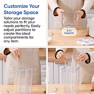 Chef's Path Customizable Airtight Pantry Storage Containers with Lids, 4 Adjustable Compartments - BPA-Free Kitchen Organizers and Storage for Cereal, Pasta, Grains, & More - 2-Pack, 2.4L Containers
