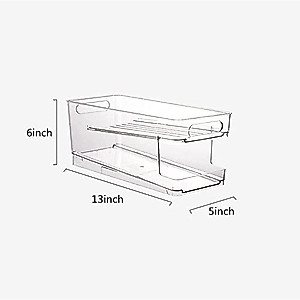 DAOGUAN Soda Can Organizer PET Double-Layer Automatic Roll-Off Refrigerator Organizer Bins with Handle for Fridge Freezer Cabinets Countertop, Clear, 13.6inch*5.31inch*6.02inch (VXORWB44GG2R04MP12A)