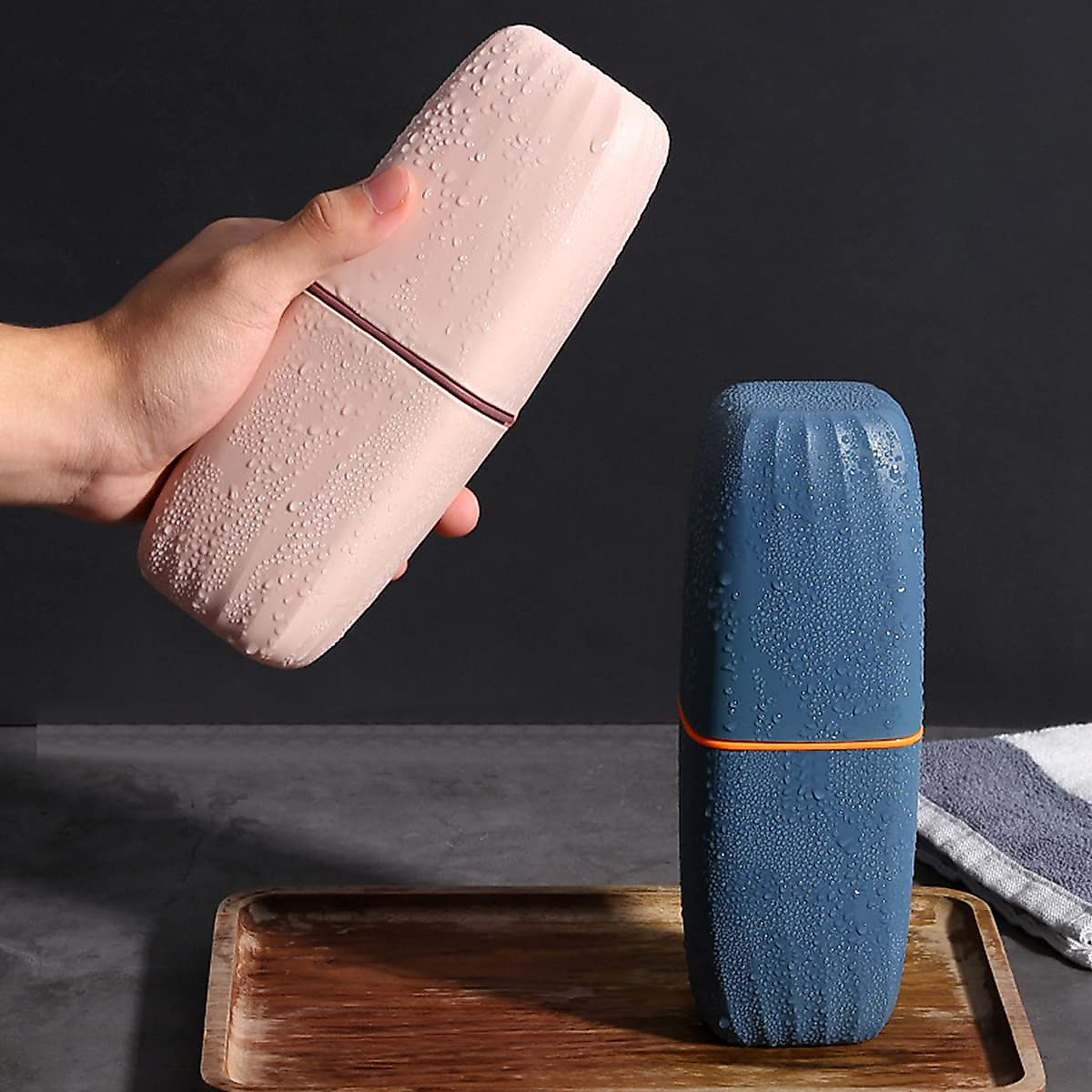 Travel Toothbrush Cup Case,Toothbrush Holder with Cover Travel Toothbrush Containers Portable Toothpaste Storage Toothbrush Case and Carrier for Camping School Business Trip Bathroom (Dark blue)