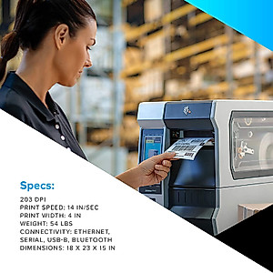 ZEBRA ZT411 Thermal Transfer and Direct Thermal Industrial Label Printer - Ethernet, Bluetooth, Serial, USB, USB Host Connectivity - 203 DPI, 14 IPS, 4.09" Print Width - JTTANDS