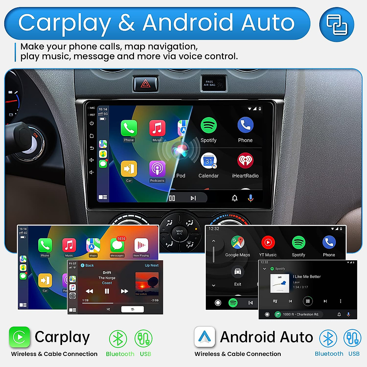 for Nissan Altima 2008 2009 2010 2011 2012 Android Radio Stereo: 9 Inch Touch Screen Replacement-CarPlay Android Auto Bluetooth 5G WiFi GPS FM DSP SWC 1080P Backup Camera Mirror Link (Manual AC)