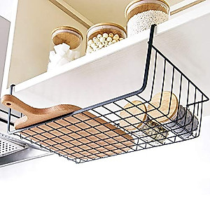 PENGKE Black Under Shelf Basket,4 Pack Slides Under Cabinet Storage Shelf Wire Baskets,Space Saving for Kitchen Counter Pantry Desk Bookshelf Cupboard