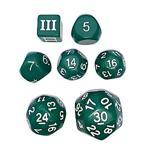 DCC Special 7 - Green - Set of 7 Rare and Unusual RPG dice Approved for use with Dungeon Crawl Classics