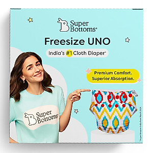 SuperBottoms New UNO Freesize Cloth Diaper, Cloth Diaper for Babies 0 to 3 Years, Washable & Reusable Cloth Diaper, Comes with Cloth Diaper Insert, 1 Diaper and 1 Organic Cotton Soaker