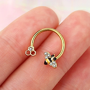 Jewseen 2PCS Septum Ring 16G 316L Surgical Steel Cartilage Earring Hoop Nose Ring Cute Bee Captive Bead Rings Tragus Daith Rook Helix Piercing Jewelry