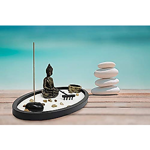 Japanese Zen Garden Kit Home Decor - Buddha Incense Stick Holder Office Desk Accessories - Zen Garden Sand Corner Desk Office Decor - Buddha Statue Table Top - 13.5" x 6.25" x 5"