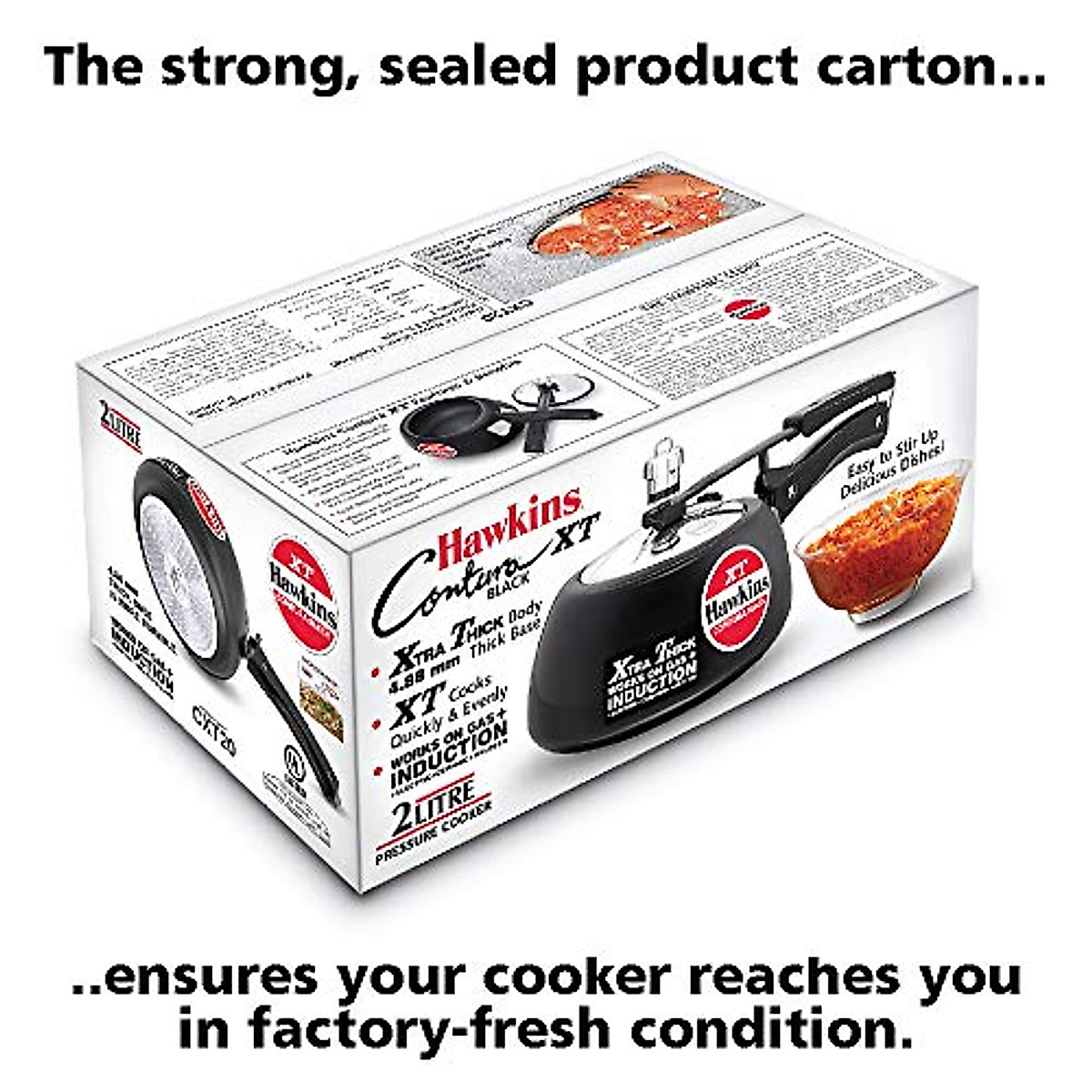 Hawkins Contura CXT20 Extra Thick Hard Anodised Pressure Cooker for Gas,Induction and Electric Stoves, 2 litres, Black