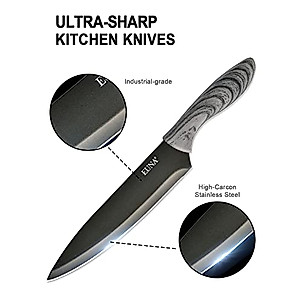 EUNA 5 PCS Kitchen Knife Set with Multiple Sizes, [Ultra-Sharp] Chef Cooking Knives with Sheaths and Gift Box, Chef Knife Set for Professional Multipurpose Cooking with Ergonomic Handle