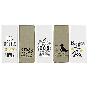 Cute Dog Kitchen Towels Set Funny Dish Towels for Puppy Dog Lovers Gifts for Women or Men Dog Hand Towels Set of 5 Cotton Flour Sack Towels 16” x 28”