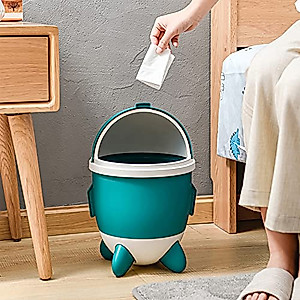 ENNTJOOY Large Capacity Rocket Shape Plastic Trash Can with Lid Trash Can with Removable Clamshell designTrash Can for Bathroom Kitchen and Office (Green)