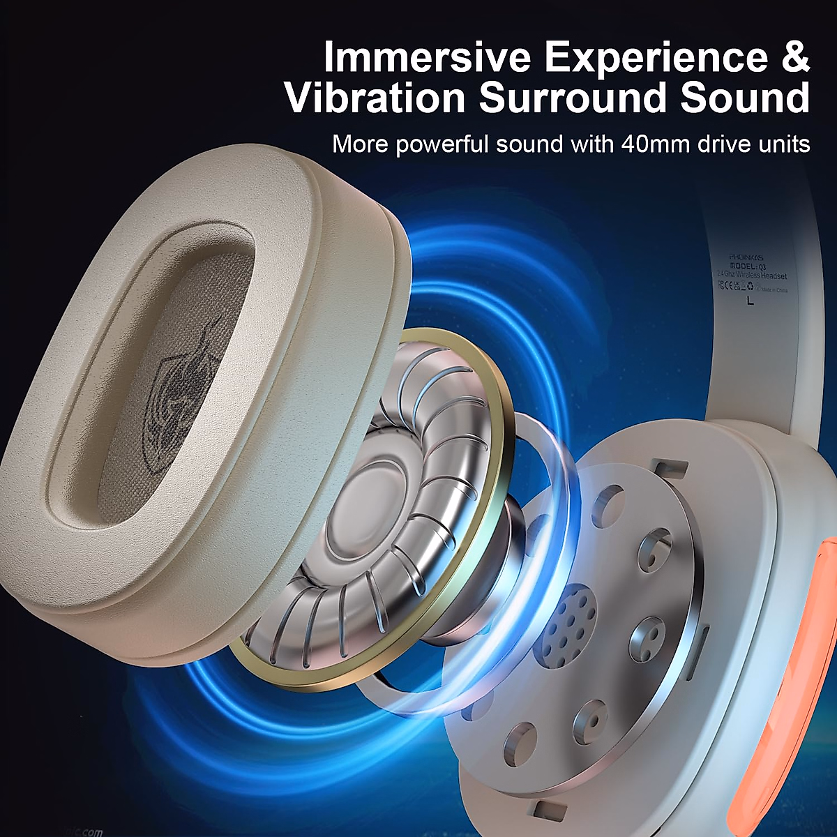 YOTMS Wireless Gaming Headset, 2.4GHz Wireless Headset for PC, PS4/PS5, Switch, Long Battery Up to 30h, 7.1 Surround Sound, Detachable Microphone, 3.5mm Wired Jack for Xbox (Beige)