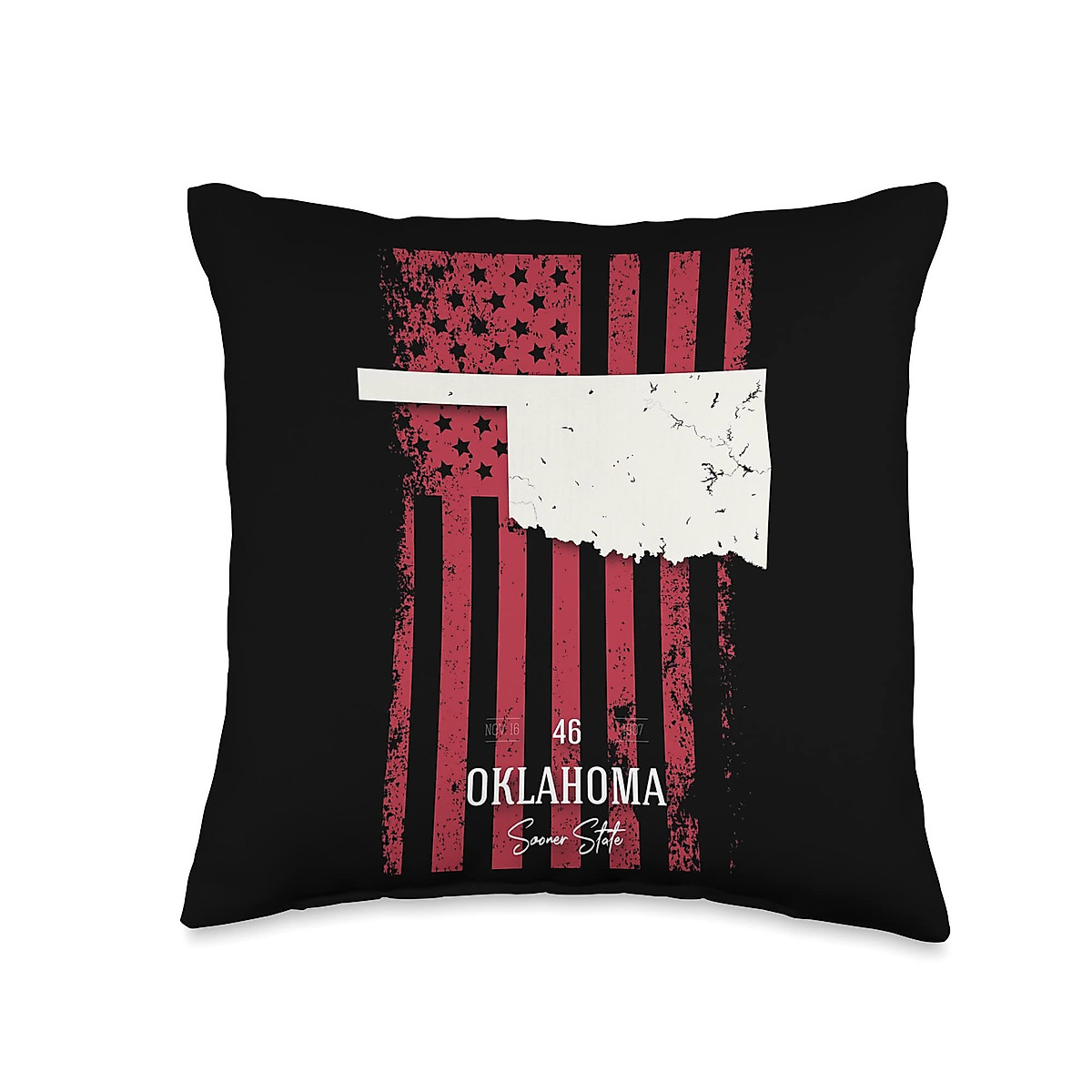 Oklahoma State Map USA Throw Pillow, 16x16, Multicolor