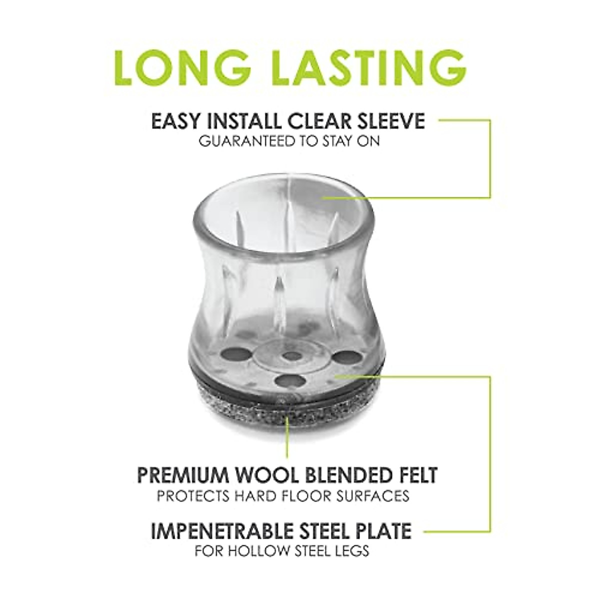 Slipstick GorillaFelt Chair Leg Floor Protectors for Hardwood Floors, Clear Sleeve Felt Pads for Furniture That Stay On, Fits Round & Square Legs, Includes 8 Premium Transparent Chair Socks, CB182