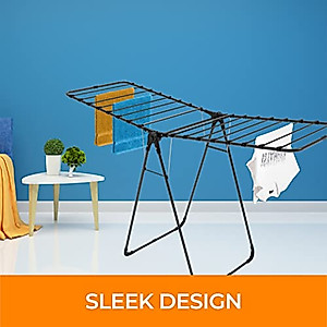 happhom Clothes Drying Rack, Height Adjustable Gullwing for Clothes and Dress, Space Saver Laundry Drying Rack with Smart Lock System, Easy Folding and Hanging for Storage, Sturdy Stainless Steel