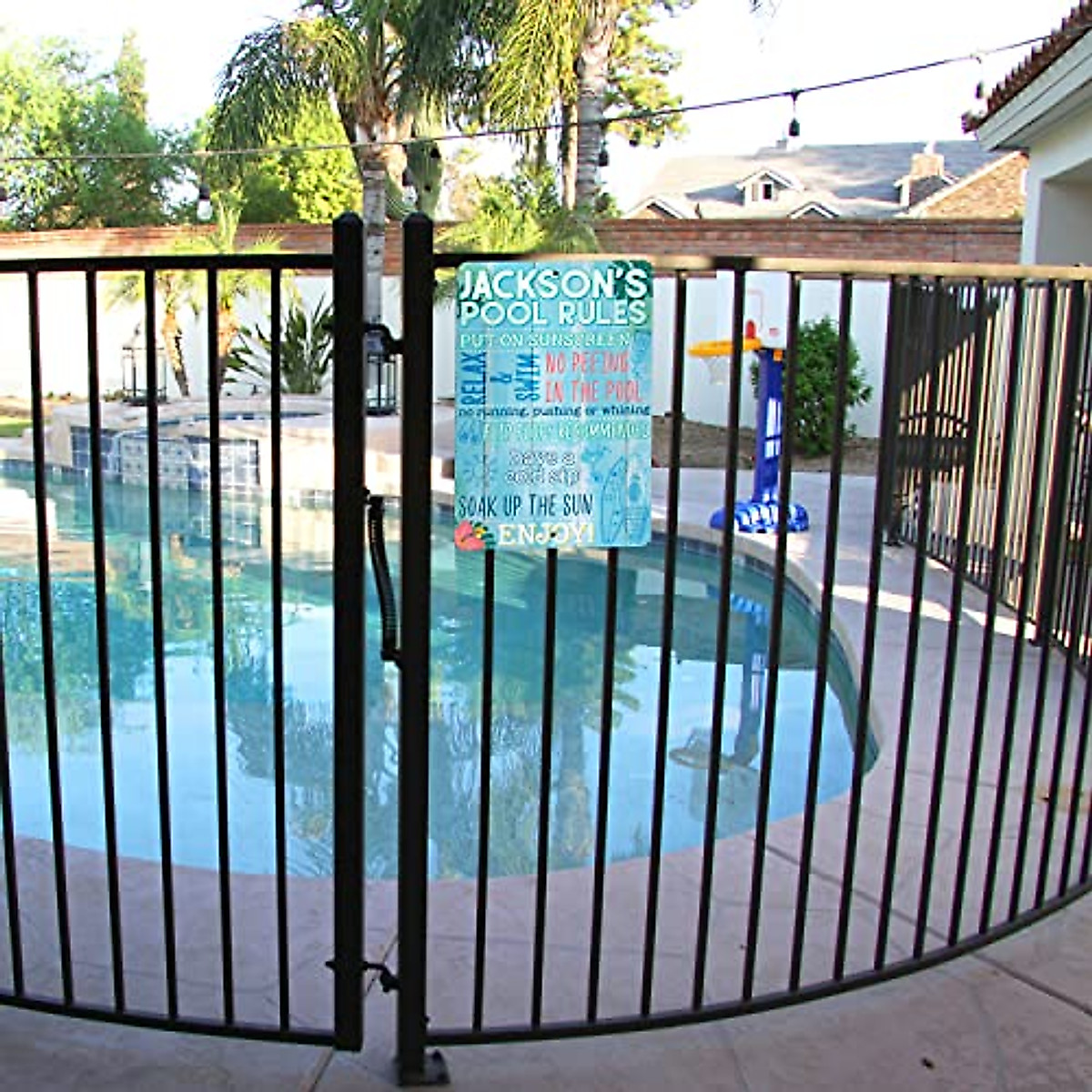 Personalized Pool Sign w/Name - Indoor/Outdoor Metal Sign for Garden, Patio, Hot Tub, Pool Deck | 7 Unique Designs | Customized Gifts for Swimming Pool Owners, Funny Backyard Decorations