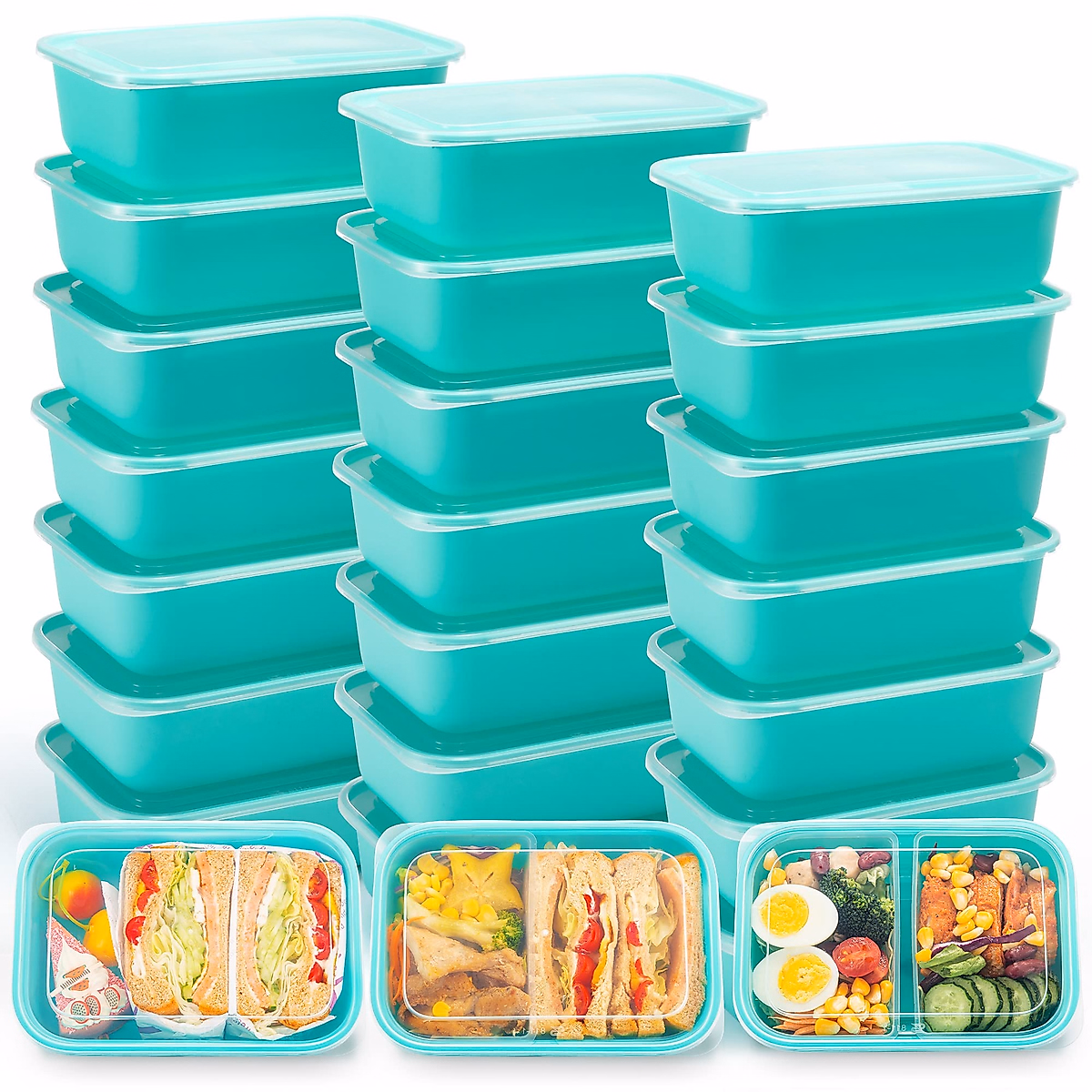 Glotoch Meal Prep Containers Reusable,38OZ 1or2 Compartment To Go Containers, Double Use as Divided Plastic Food Prep Containers with Lids for Lunch, Microwave&Freezer Safe, BPA-Free,30 Packs, Teal