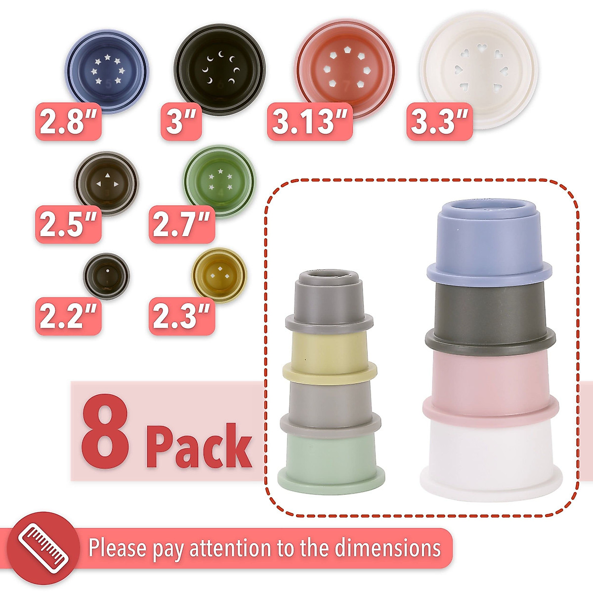 Mr. Pen- 8 Pcs, Baby Stacking Toys/Cups, Nesting Cups, Stackable Cups for Baby and Toddler