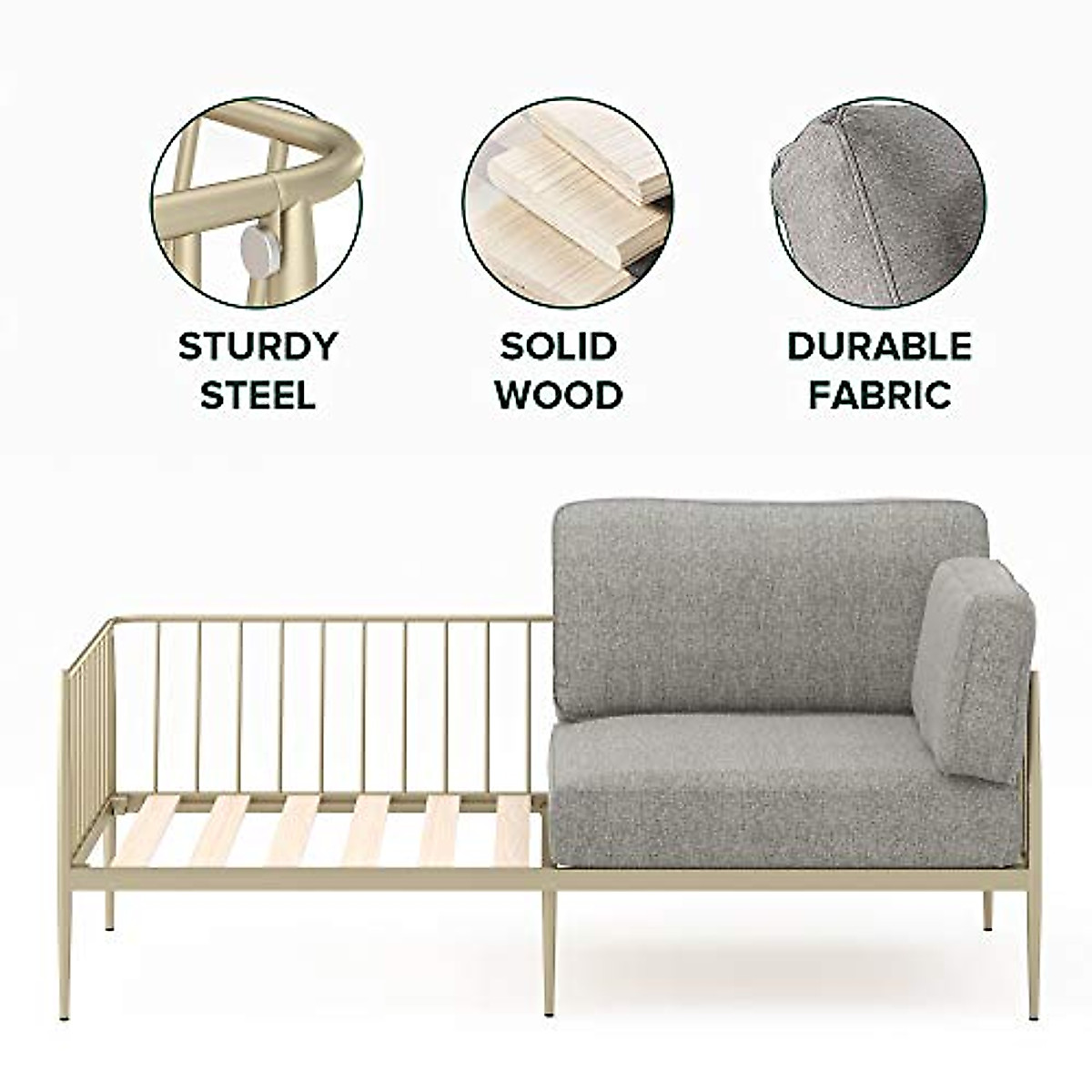 ZINUS Janelle Gold Metal Loveseat / Steel Framework with Upholstered Cushions / Easy Assembly