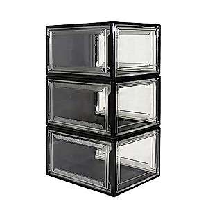 Joonly Shoe Storage Box 3 Pack Shoe Organizer Clear Acrylic Box Stackable Clear Shoe Organizer for Closet Plastic Shoe Boxes with Lids for Men and Women (Black)