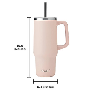 S'well Recycled Stainless Steel Tumbler XL with Straw and Handle, 30oz, Himalayan Salt, Triple Layered Vacuum Insulated Containers Keeps Drinks Cold for 36 hours and Hot for 9