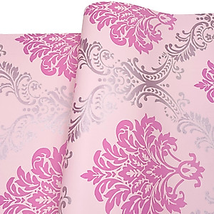 Yifely Vintage Pink Damask Self-Adhesive Shelf Drawer Liner Moisture Proof PVC Mat 45x300cm