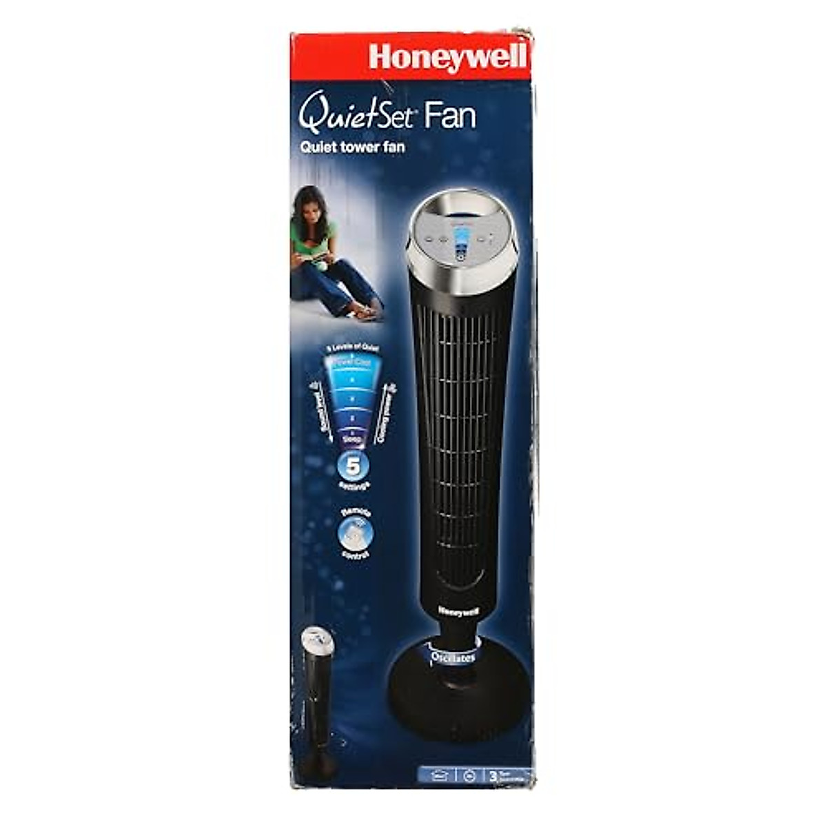Honeywell QuietSet Tower Fan (5 Speed Settings, Oscillating 75°, Timer Function, Remote Control) HY254
