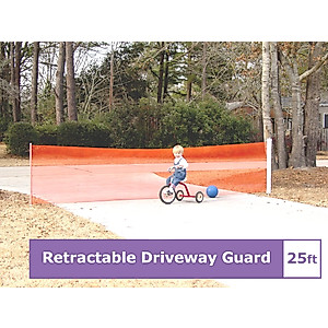 Kidkusion Retractable Driveway Guard, Orange, 25' Driveway Safety; Made in The USA; Outdoor; Visual Barrier; Adjustable