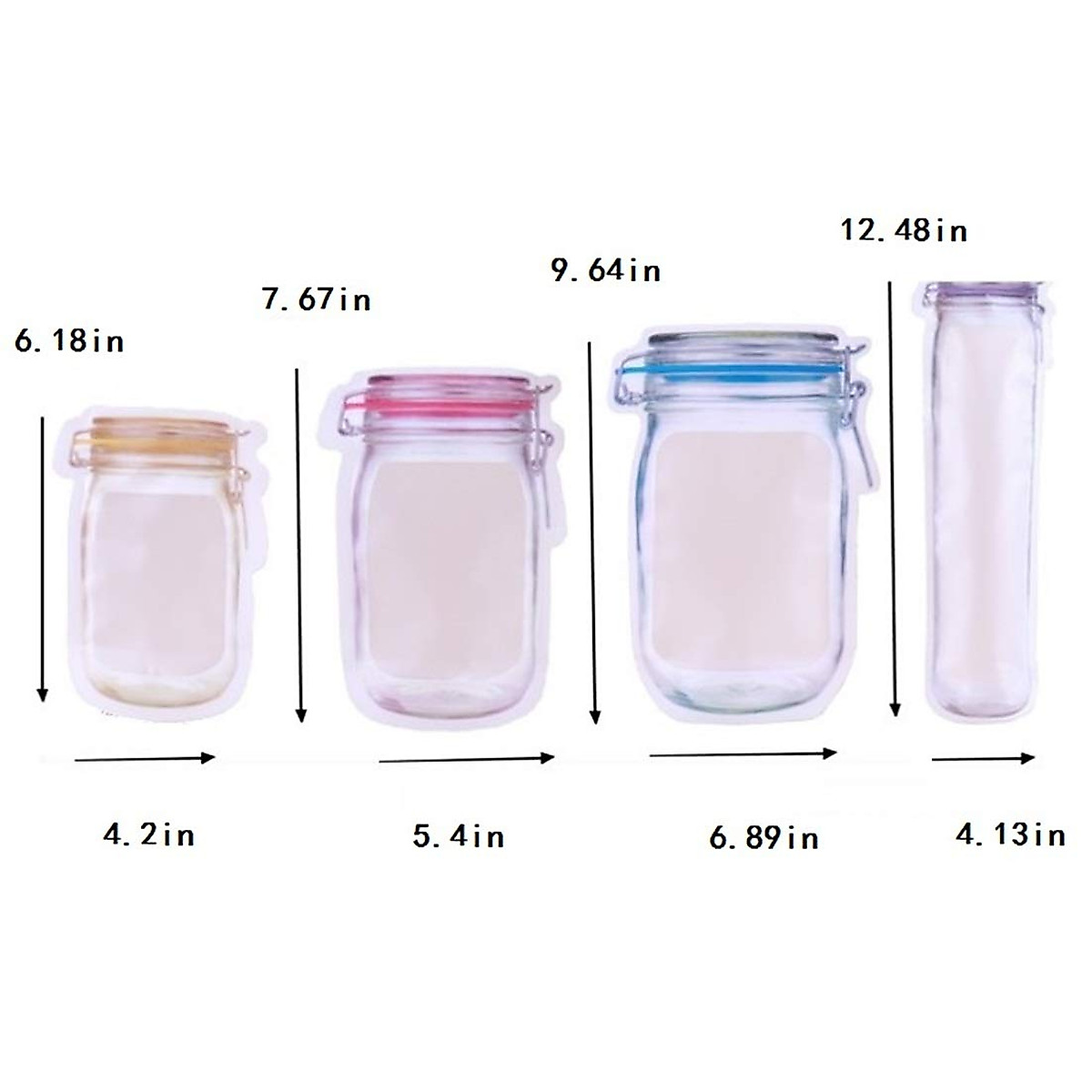 50Pcs Mason Jar Pattern Food Storage Bag Reusable Portable Stand Up Smell Proof Ziplock Bags Snack Saver Container Retail Package Bag Frosted Pouches Blue 9.6×6.7in (24.5×17.5cm)