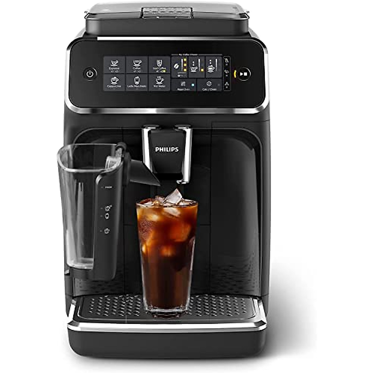 Philips 3200 Series Fully Automatic Espresso Machine - LatteGo Milk Frother & Iced Coffee, 5 Coffee Varieties, Intuitive Touch Display, Black, (EP3241/74)
