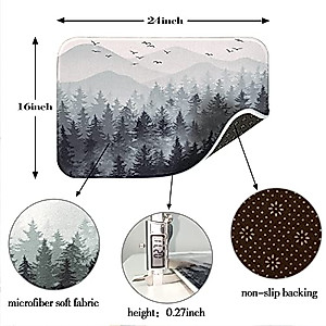 Accnicc Black and White Misty Forest Shower Curtain Bundle with Black Misty Forest Small Bathroom Rugs Mat Non-Slip Bath Rugs