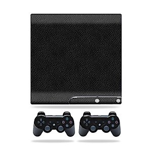 MightySkins Skin Compatible with Sony Playstation 3 PS3 Slim Skins + 2 Controller Skins Sticker Black Leather