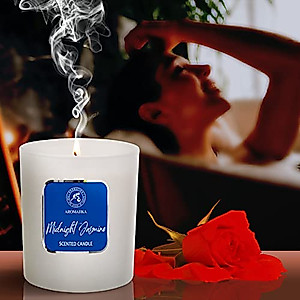Scented Candle Midnight Jasmine - Soywax Candle with Essential Oil - Glass Candle Gift - Aromatherapy Candle - Up to 45 Hours Burn Time - Soy Wax Candles - Home Scented Candles