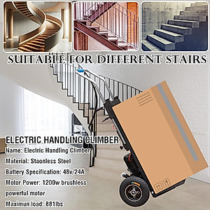 Reihipun Electric Stair Climbing Hand Trucks Dolly Cart for Moving 881lb Capacity Heavy Duty Stair Climber Cart Hand Trolley with 4 Wheels Motor Battery Powered for Heavy Furniture (Black - 24Ah)
